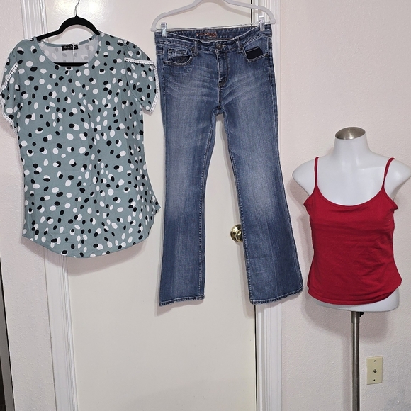 Express | Jeans | 30 Red Spaghetti Strap Top Blue Denim Jeans Lot Of ...